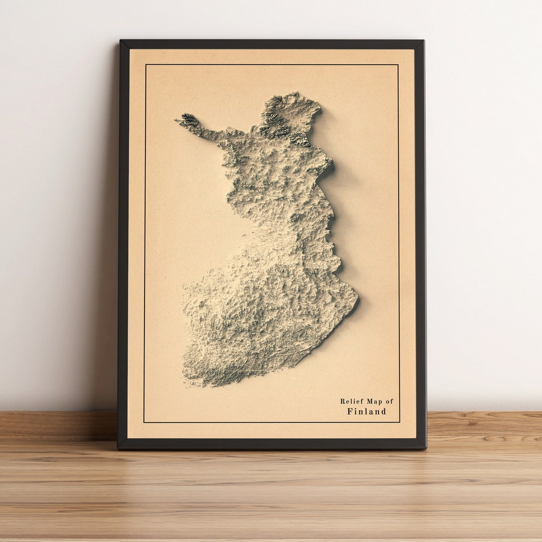 Finland Map, Finland 2D Relief Map, Finland Minimalist Map, Finland ...