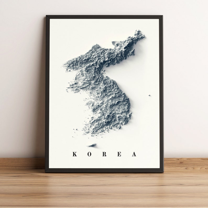 Koreas Map North and South Koreas 2D Relief Map South Korea - Etsy