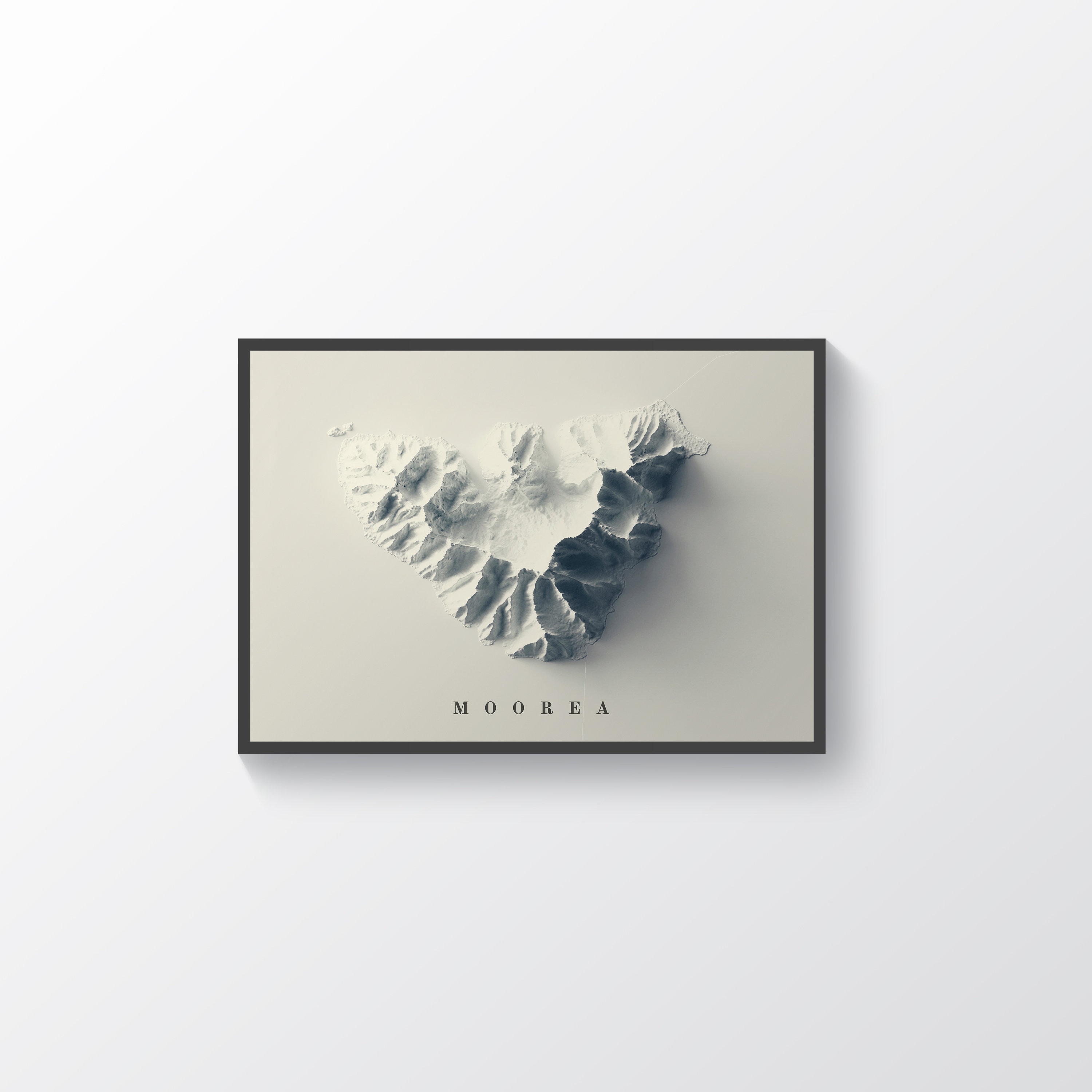 Moorea Map, Moorea French Polynesia 2D Relief Map, Moorea Minimalist ...