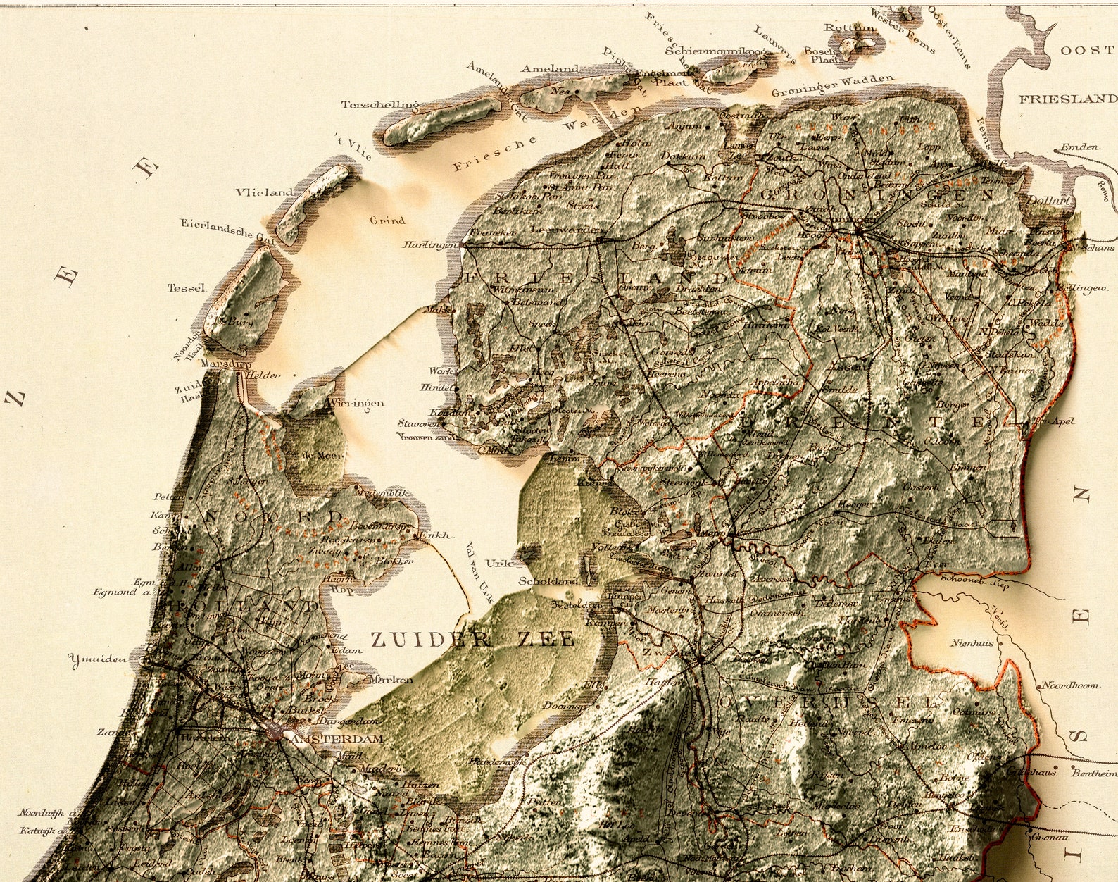 Netherlands Map, Netherlands 2D Relief Map, Netherlands Vintage Poster ...