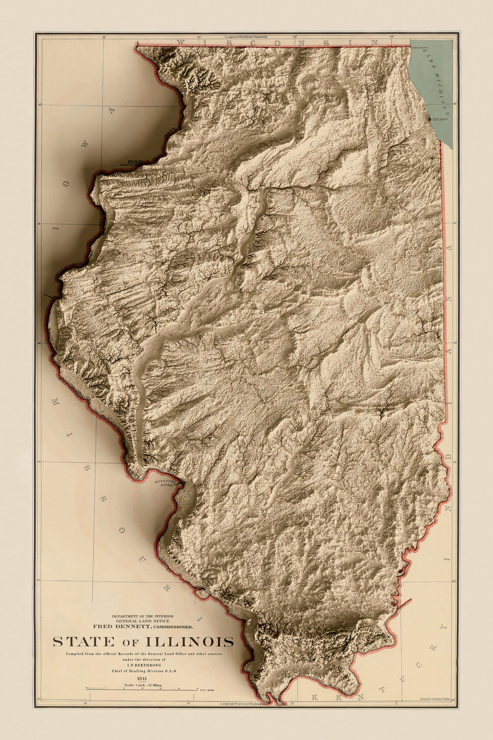 Illinois Map Illinois 2D Relief Map Illinois Vintage Old - Etsy