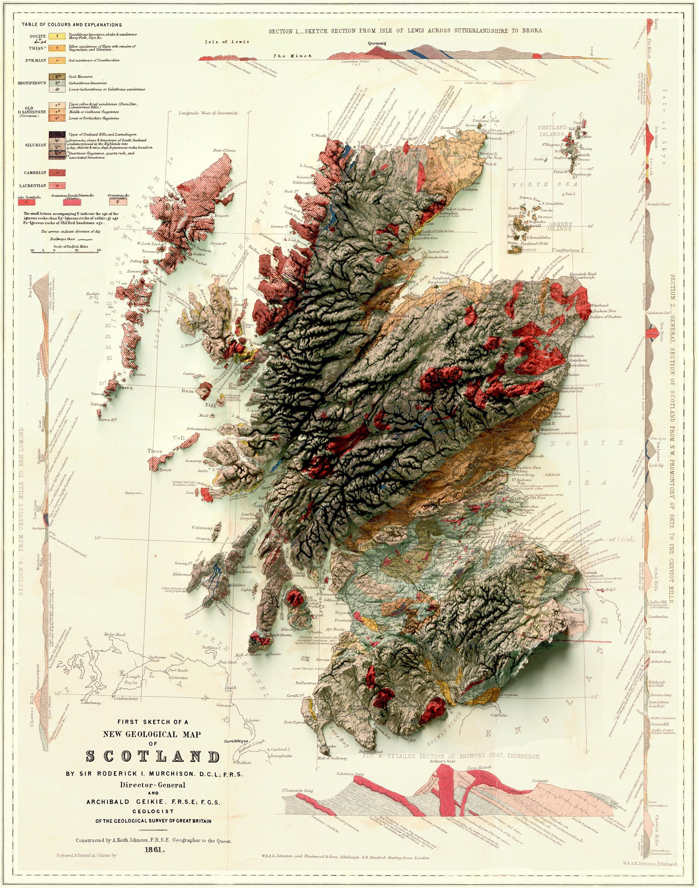 Scotland Geological Map Relief map of Scotland Scotland | Etsy