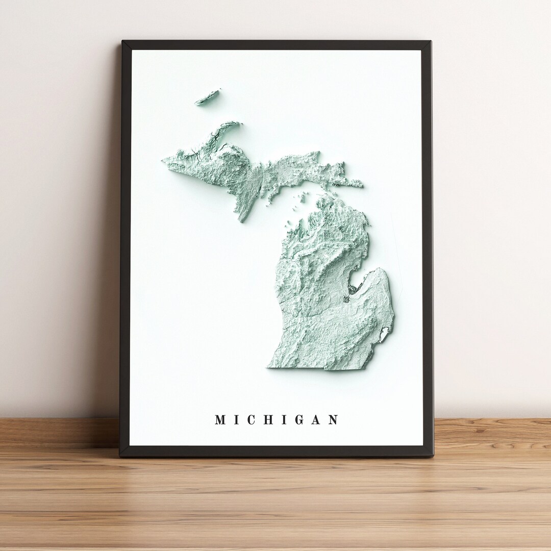 Michigan Map, Michigan 2D Relief Map, Michigan Minimalist Map, Michigan ...