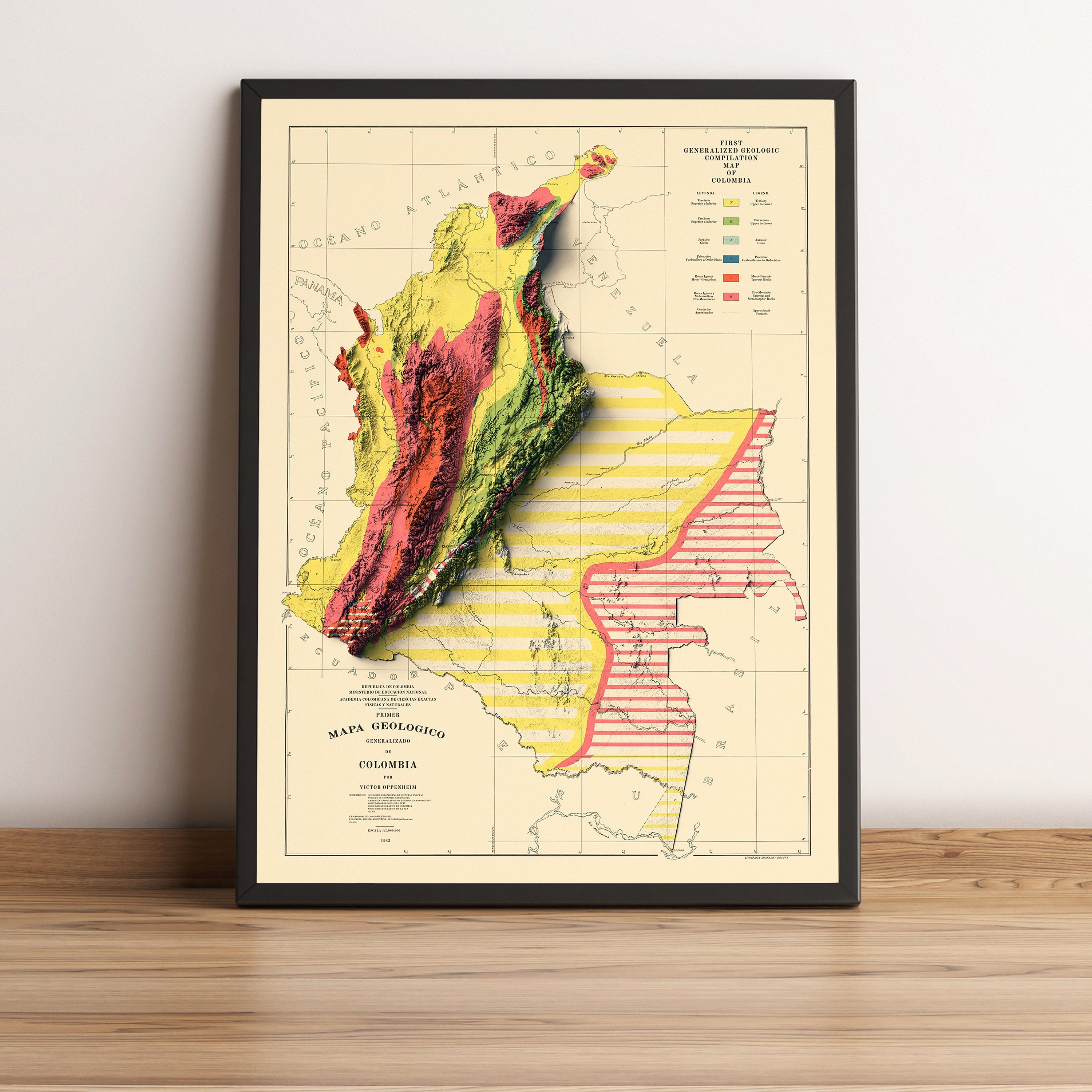 Colombia Map, Colombia 2D Relief Map, Colombia Vintage Map, Colombia ...