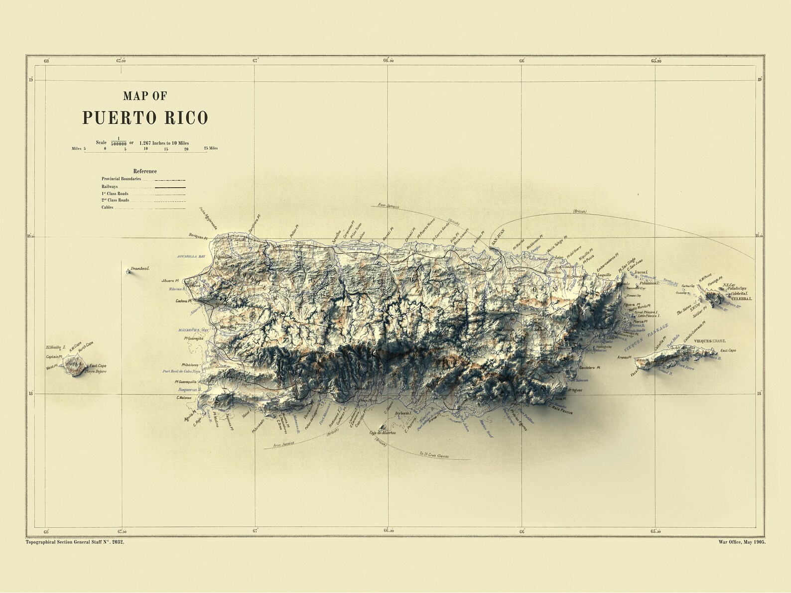 Puerto Rico Map Puerto Rico 2D Relief Map Puerto Rico - Etsy