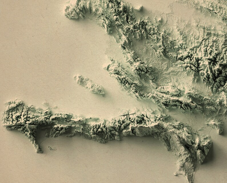 Hispaniola Island Map, Hispaniola 2D Relief Map, Haiti Gift Map ...