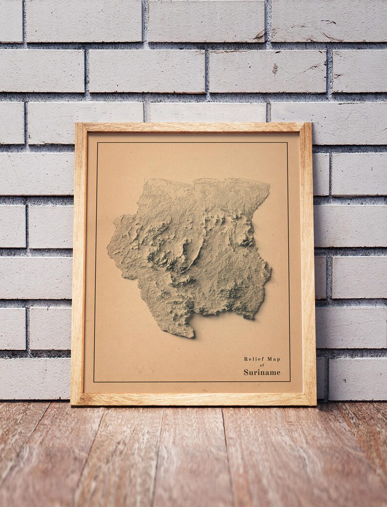 Suriname Map, Suriname 2D Relief Map, Suriname Minimalist Map, Suriname ...