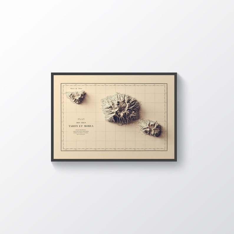 Tahiti Map Tahiti 2D Relief Map Tahiti Vintage Map Tahiti - Etsy