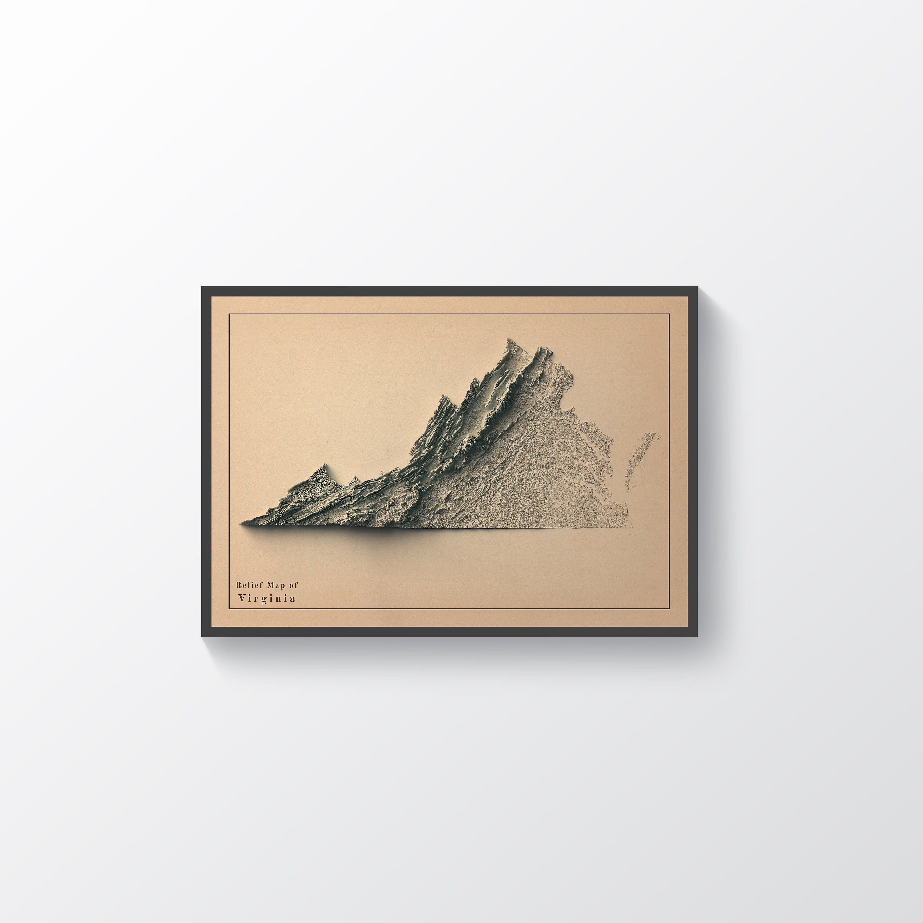 Virginia Map, Virginia 2D Relief Map, Virginia Minimalist Poster ...