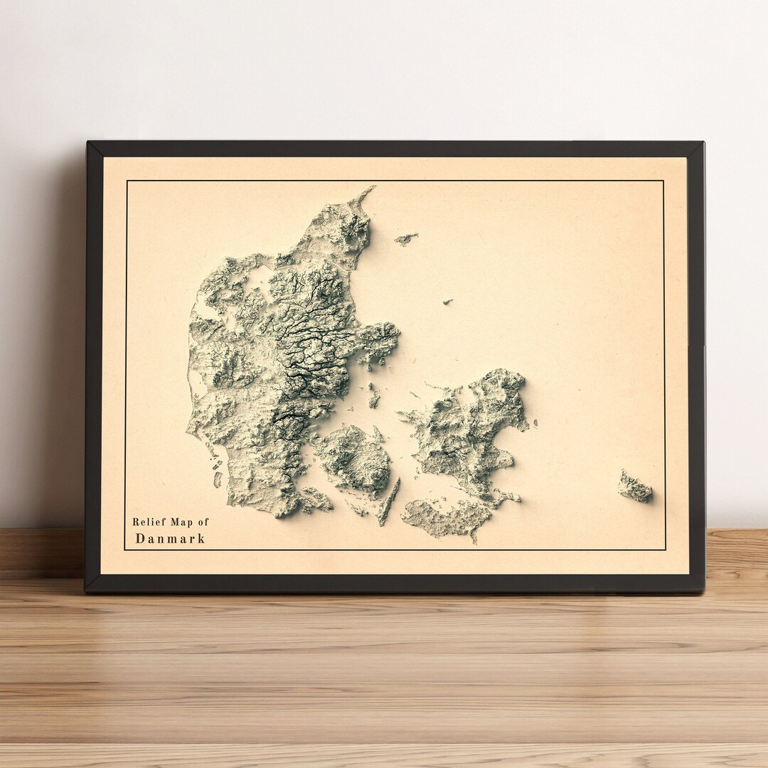 Denmark Map, Denmark 2D Relief Map, Denmark Minimalist Map, Danmark ...