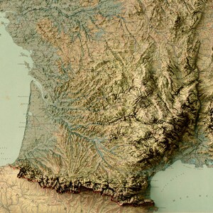 France Map, France 2D Relief Map, France Vintage Map, France Geologic ...