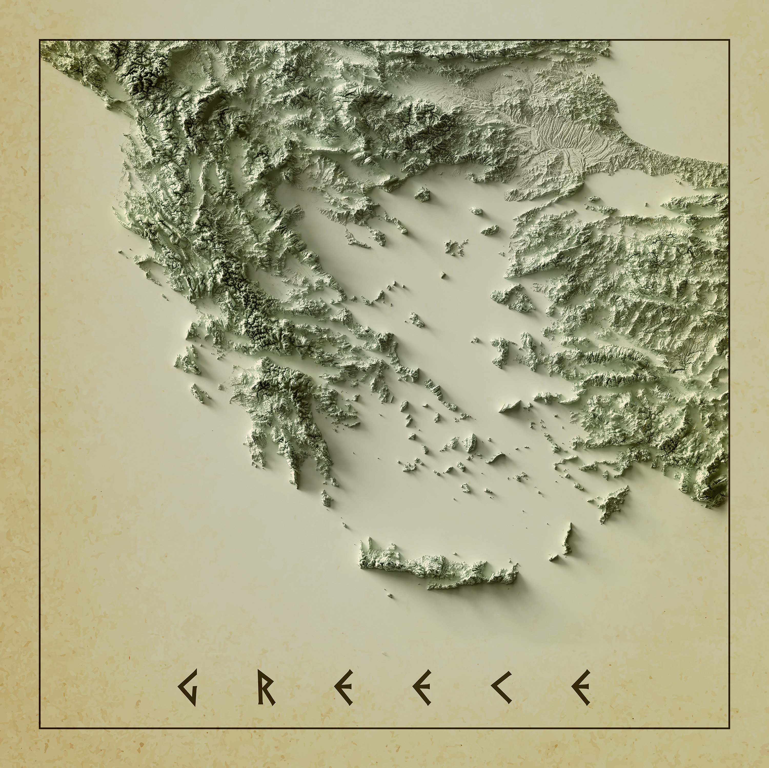 Greece Map Greece 2D Relief Map Greece Vintage Map Greece - Etsy