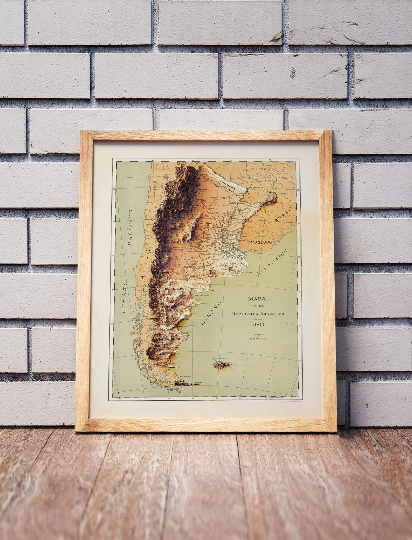 Argentina Map, Argentina 2D Relief Map, Argentina Vintage Map ...