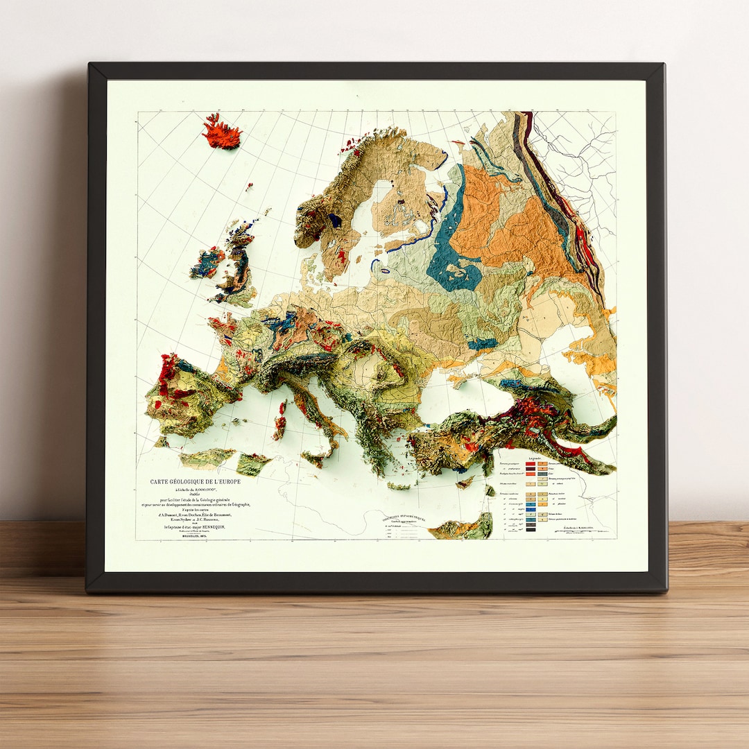 Europe Map, Europe 2D Relief Map, Europe Vintage Print Map, Europe Wall ...