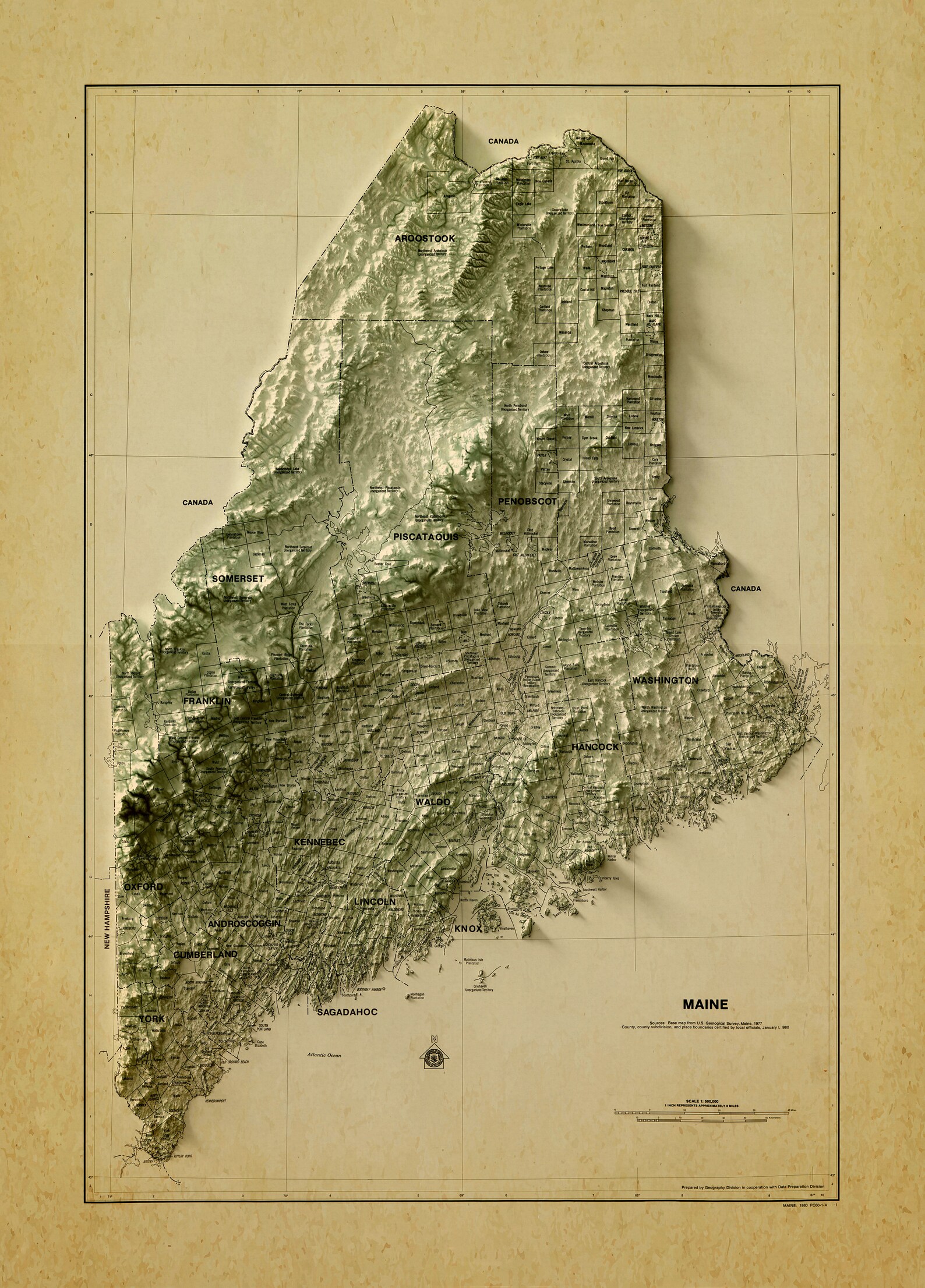 Maine Map Maine 2D Relief Map Maine Vintage Map Maine - Etsy