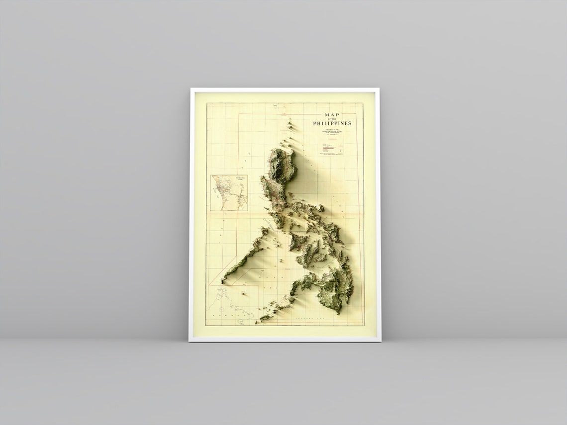 Philippines Map Philippines 2D Relief Map Philippines Wall - Etsy
