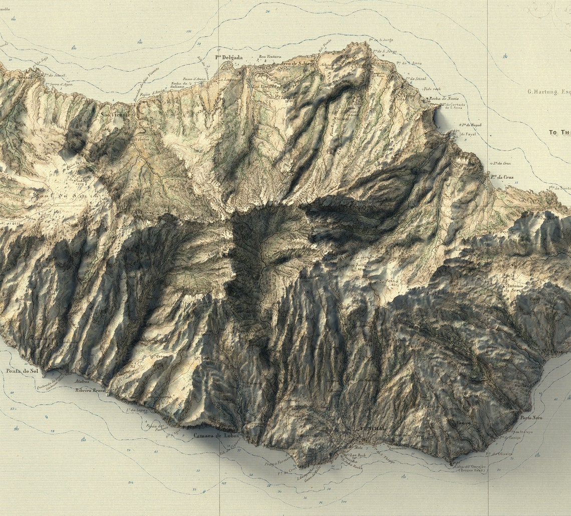 Madeira Island Portugal Map Madeira Island 2D Relief Map - Etsy