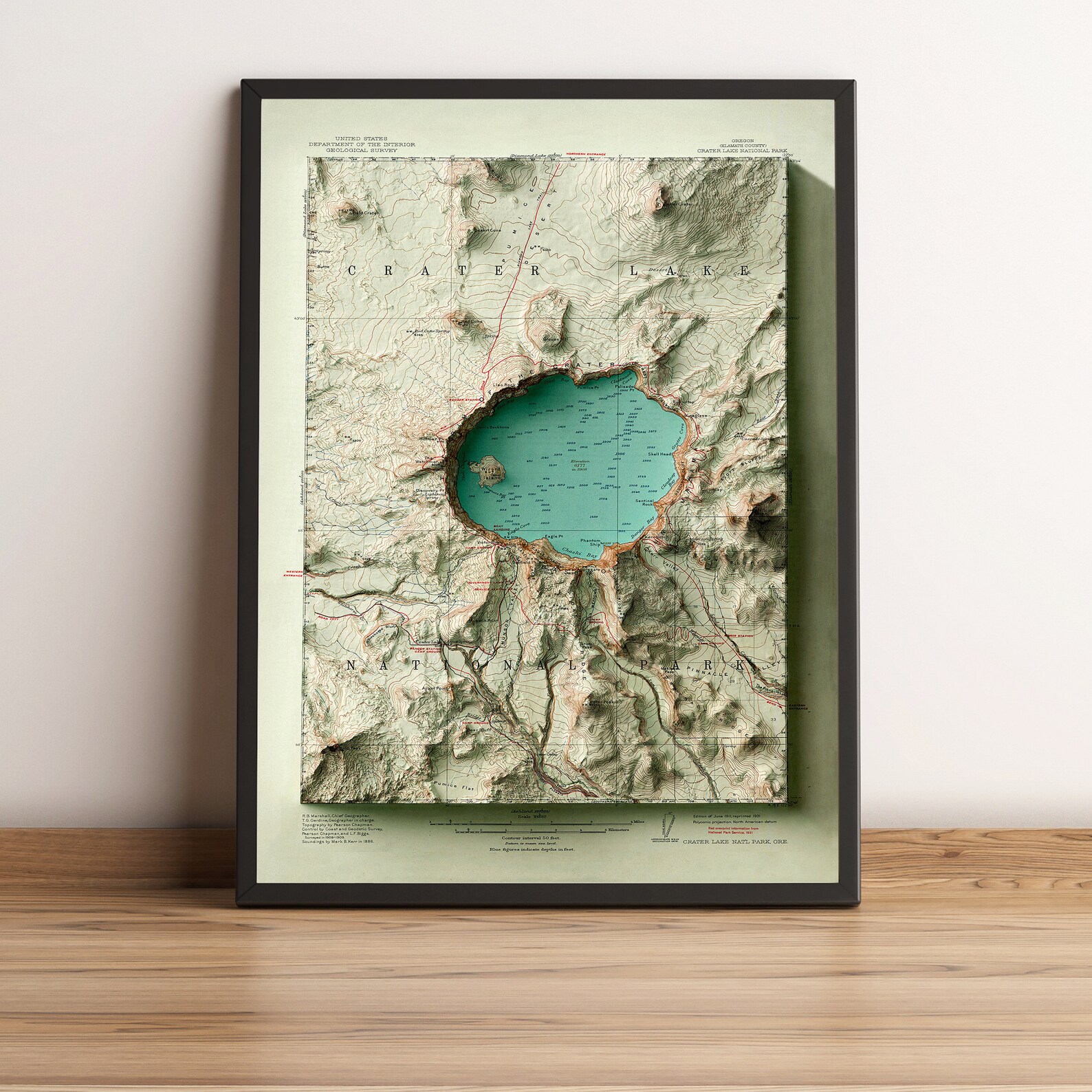 Crater Lake Oregon Map, Crater Lake 2D Relief Map, Crater Lake Vintage ...