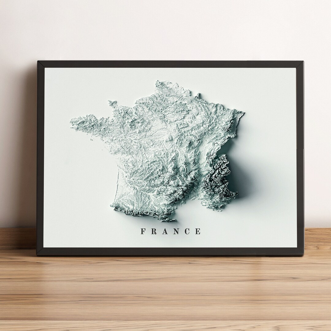 France Map, France 2D Relief Map, France Minimalist Poster, France Wall ...