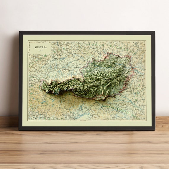 Austria Map Austria 2D Relief Map Austria Vintage Map - Etsy