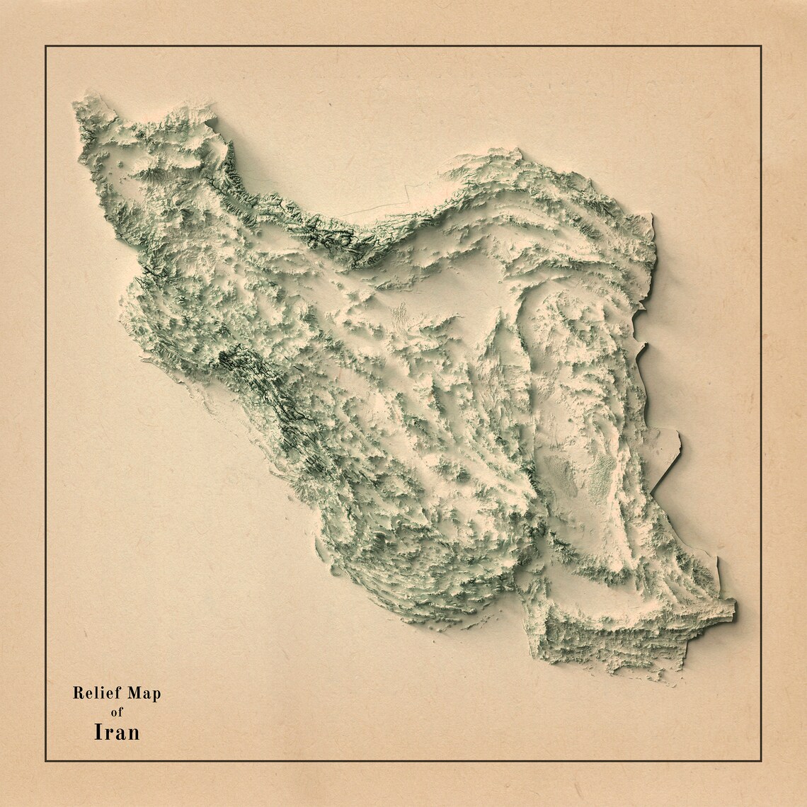 Iran Map Iran 2D Relief Map Iran Vintage Map Iran Print - Etsy