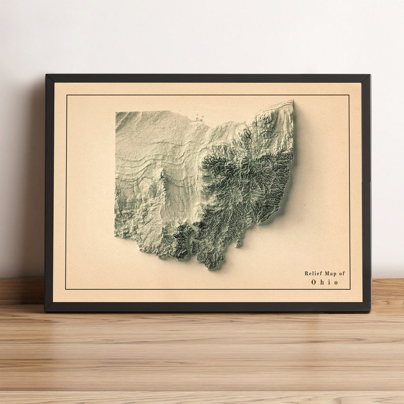 Ohio Map Ohio 2D Relief Map Ohio Minimalist Map Ohio - Etsy