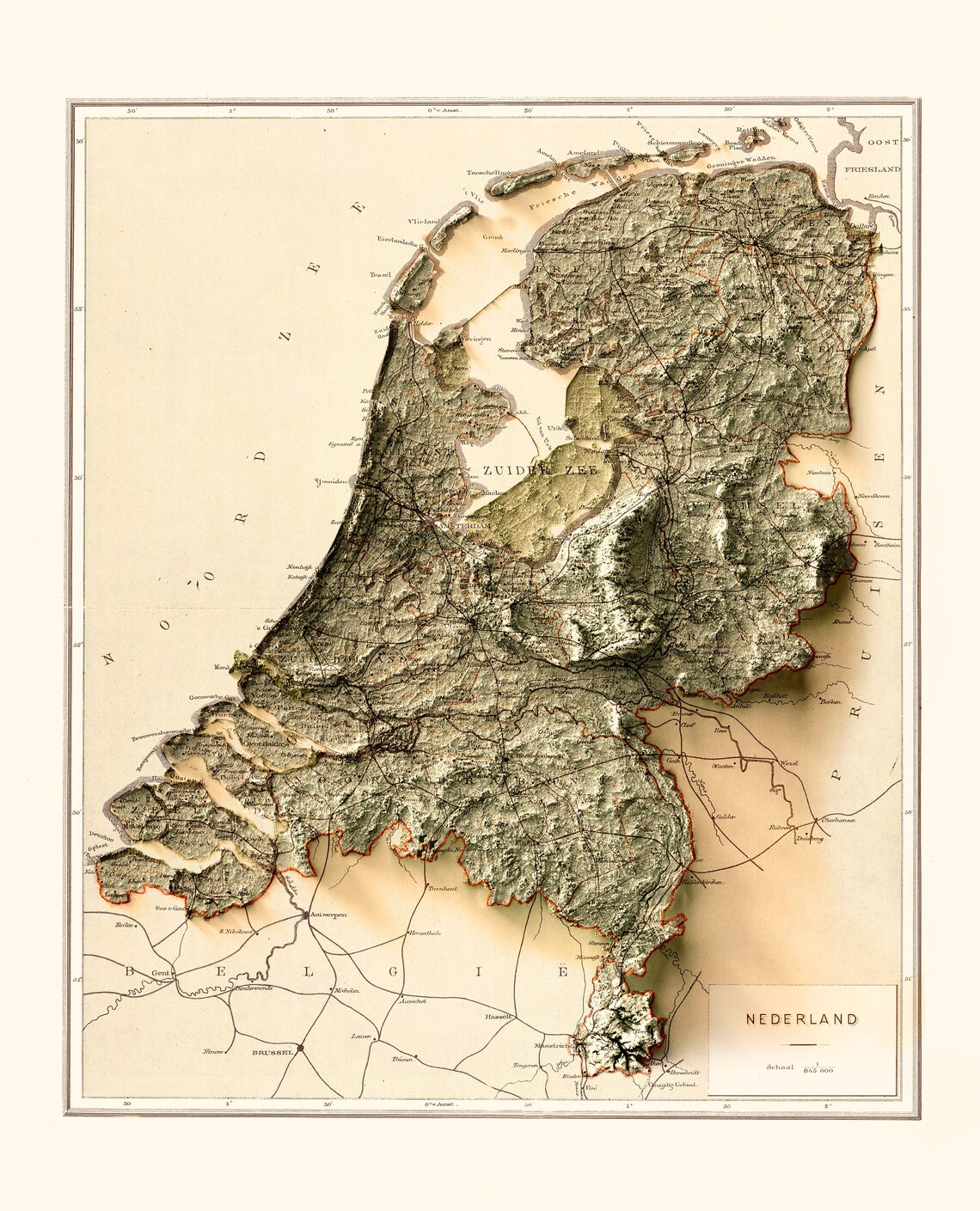 Netherlands Map Netherlands 2D Relief Map Netherlands - Etsy