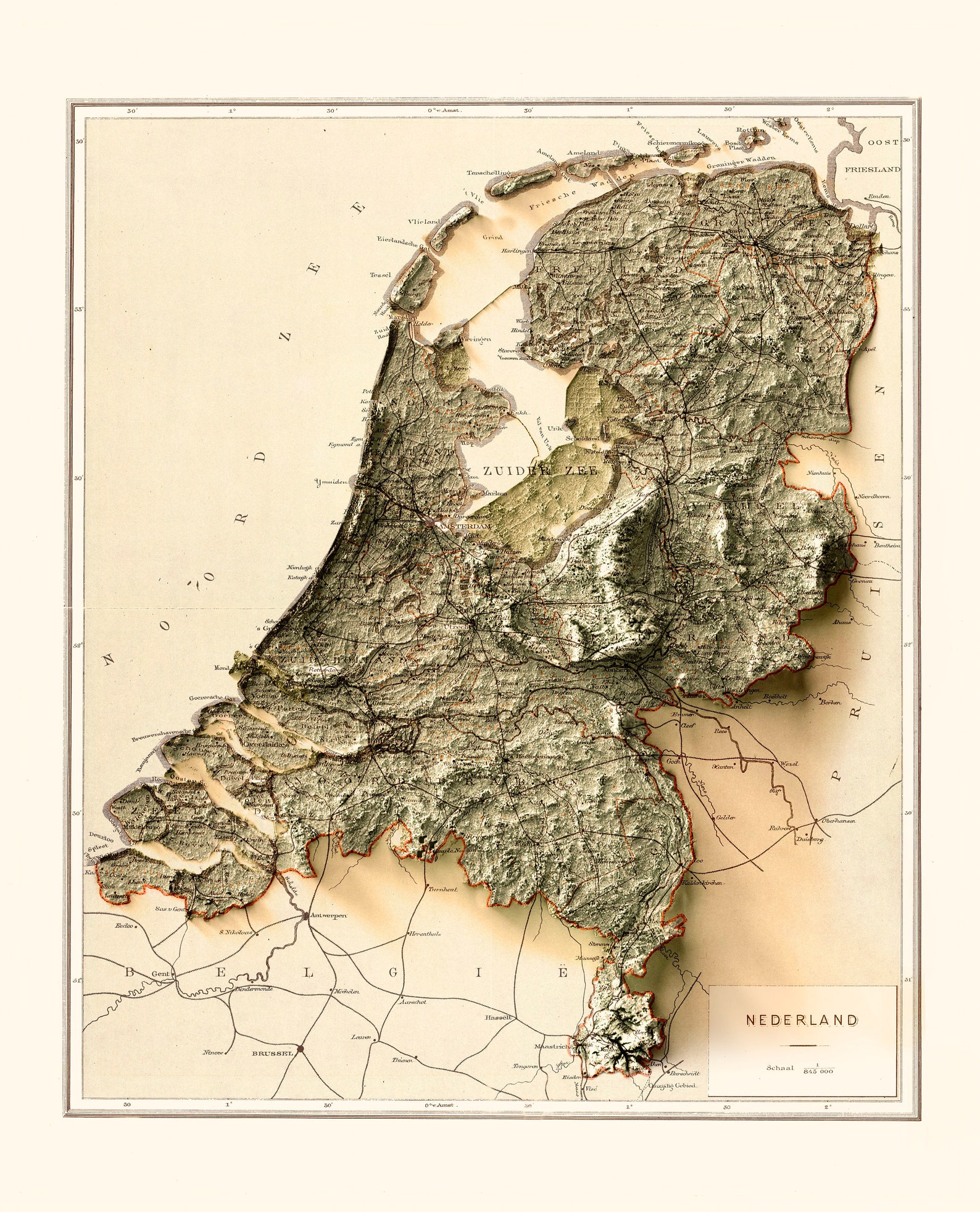 Carte des Pays-Bas Carte du relief 2D des Pays-Bas Carte de - Etsy France