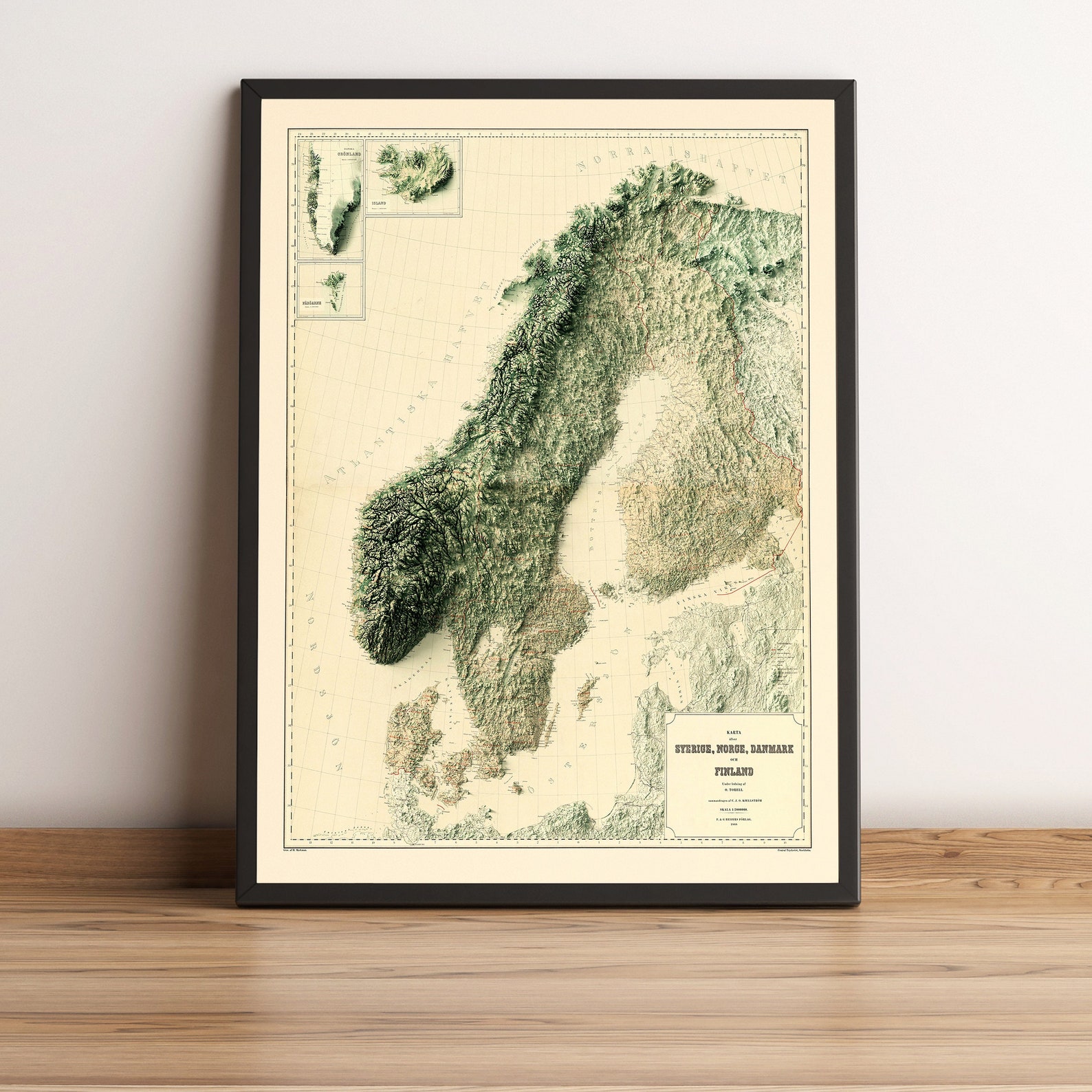 Scandinavia Map, Scandinavia 2D Relief Map, Scandinavia Vintage Print ...