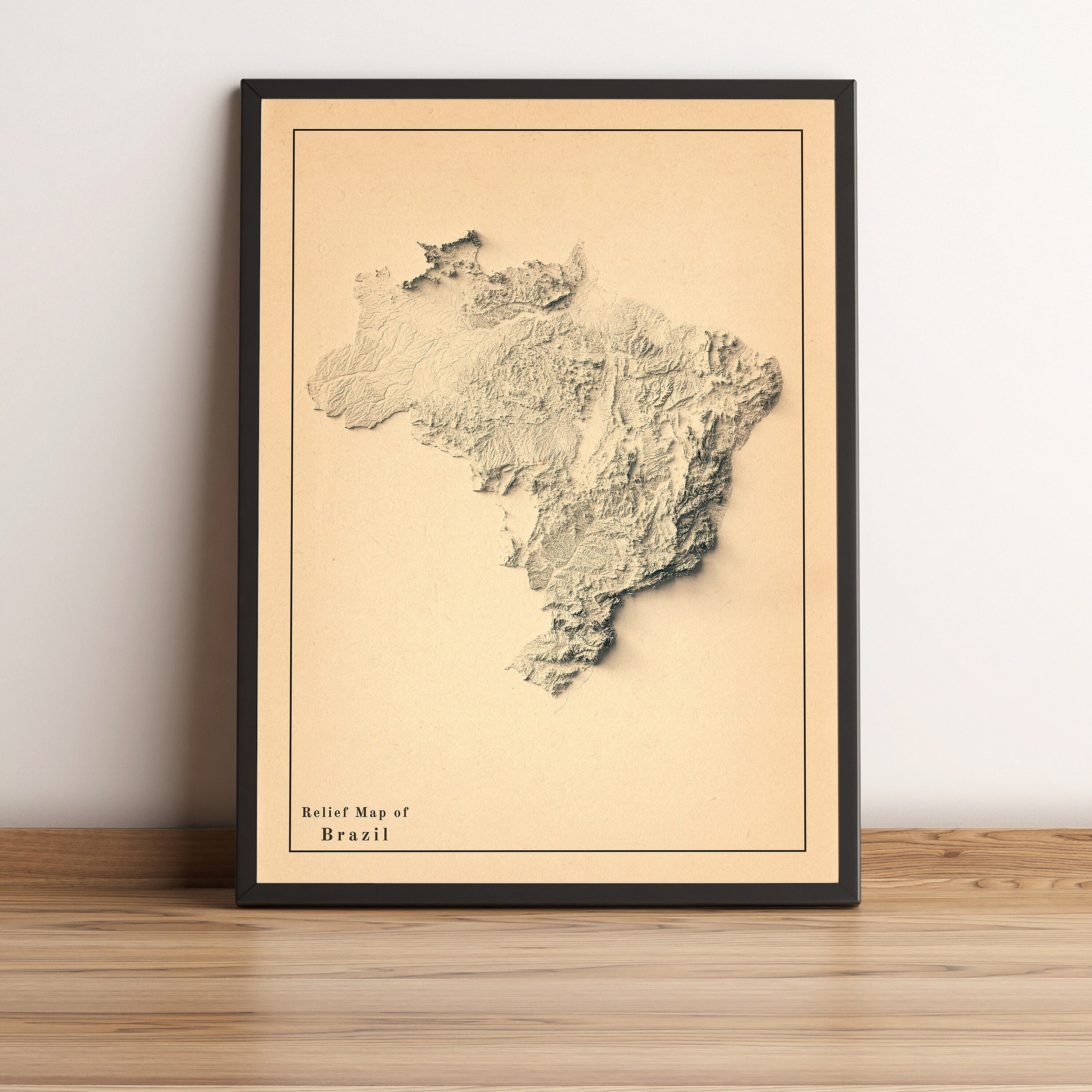 Mapa de Brasil Mapa de relieve 2D de Brasil Mapa minimalista - Etsy México