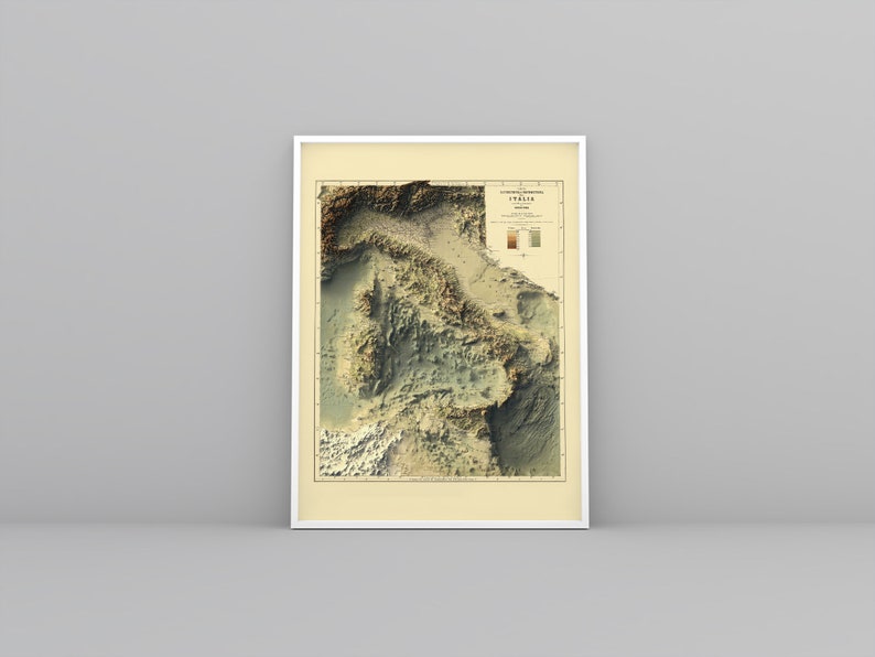 Italy Bathymetric Map, Italy 2D Relief Map, Italy Vintage Map, Italy ...