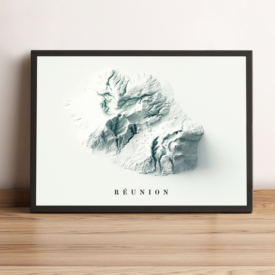 Reunion Map, La Reunion 2D Relief Map, Reunion France Minimalist Map ...
