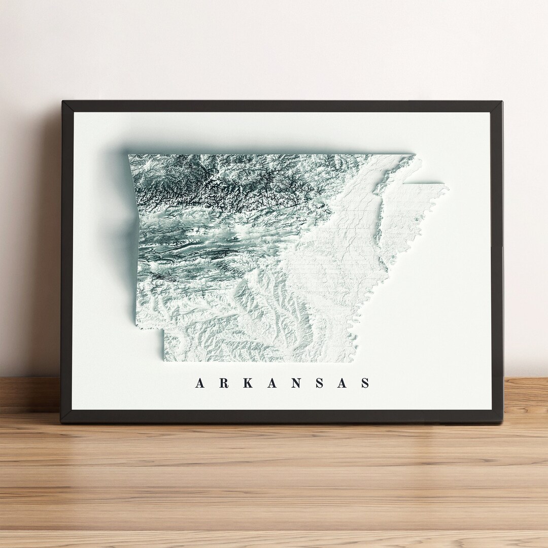 Arkansas Map, Arkansas 2D Relief Map, Arkansas Minimalist Map, Arkansas ...