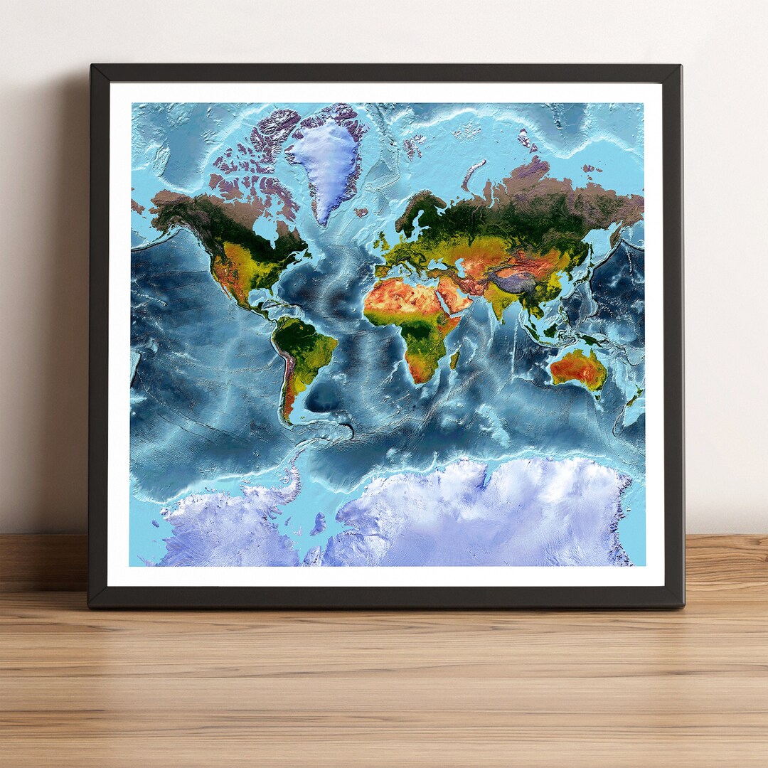 World Map, Mercator Projection, Vintage World Map, World Relief Map ...