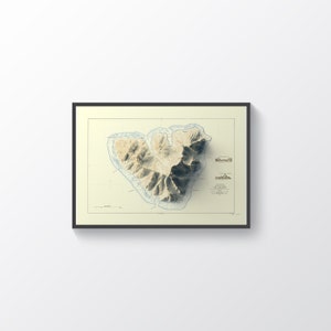 Moorea Map, Moorea French Polynesia 2D Relief Map, Moorea Vintage ...