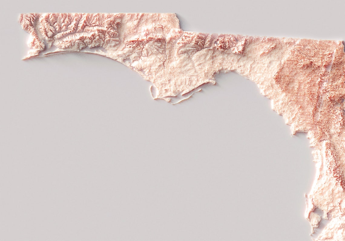 Florida Map, Florida 2D Relief Map, Florida Vintage Map, Florida ...