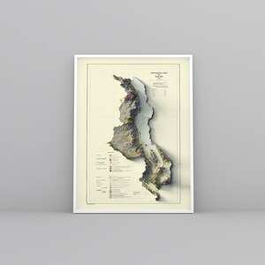 Malawi Map, Malawi Geological 2D Relief Map, Malawi Vintage Poster Map ...