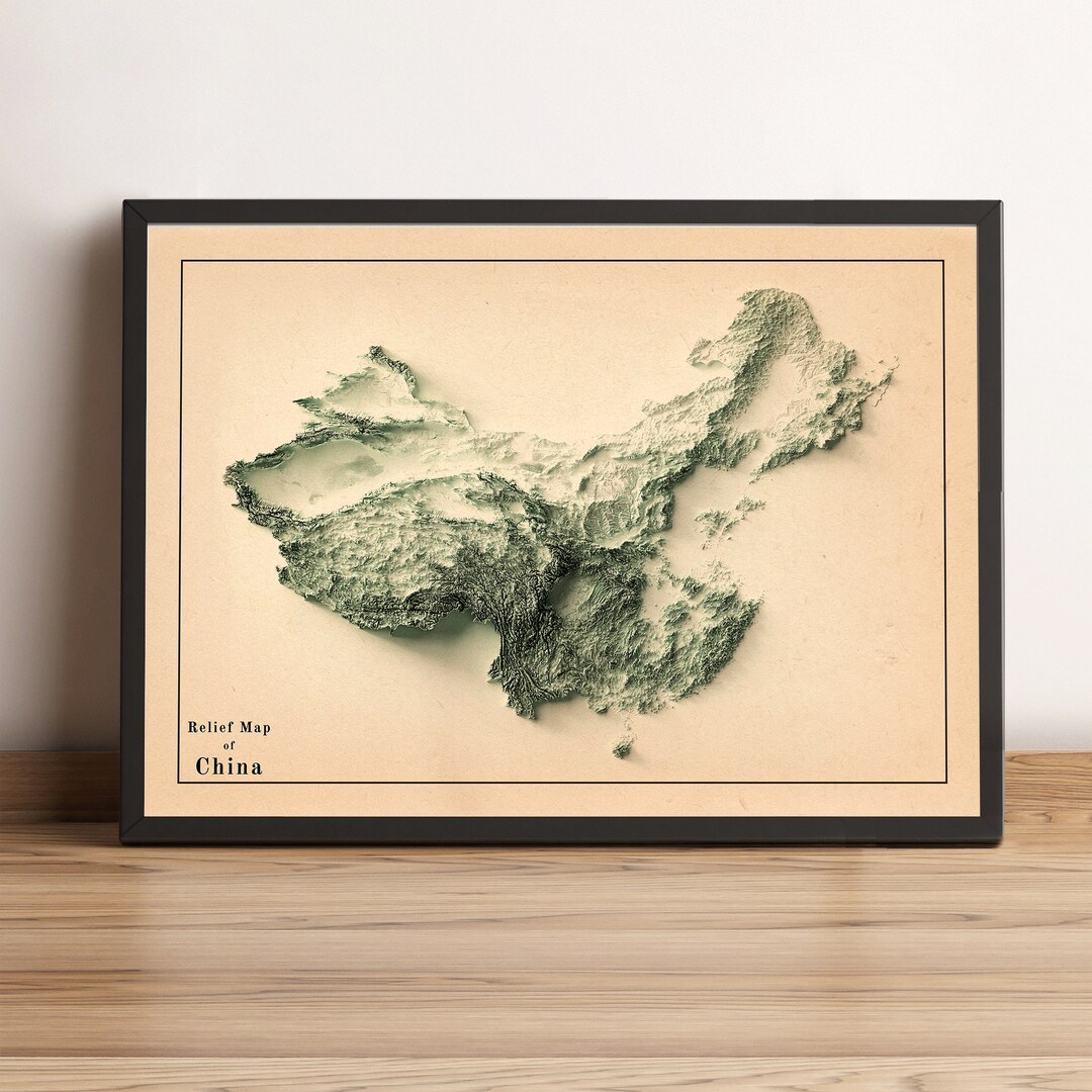 China Map, China 2D Relief Map, China Vintage Map, China Minimalist Map ...