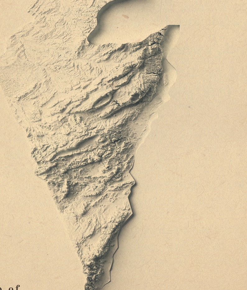 Israel Map, Israel 2D Relief Map, Israel Vintage Map, Israel Poster ...