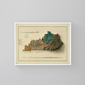 Kentucky Map, Kentucky 2D Relief Map, Kentucky Vintage Map, Kentucky ...