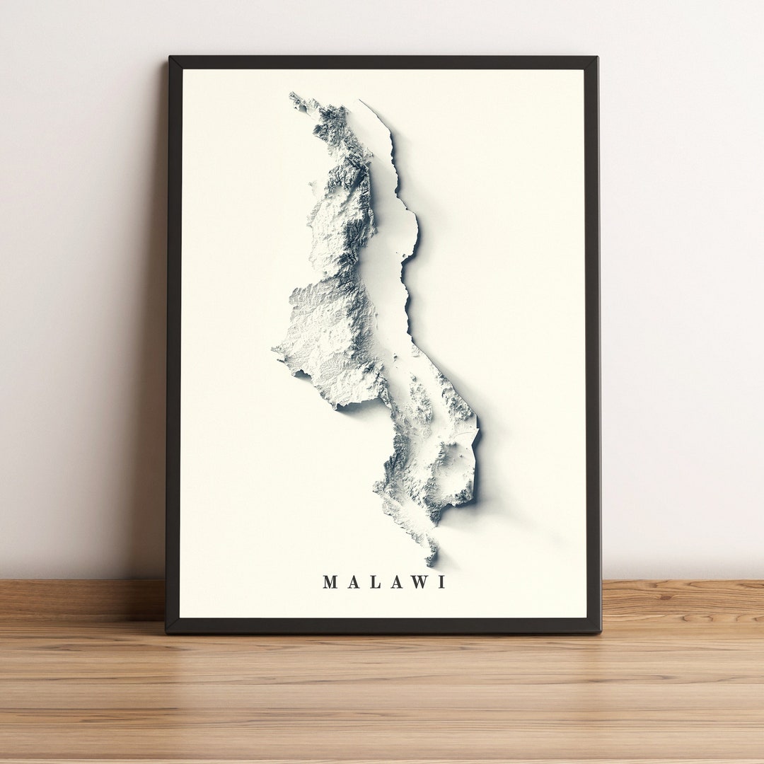 Malawi Map, Malawi 2D Relief Map, Malawi Vintage Poster Map, Malawi ...