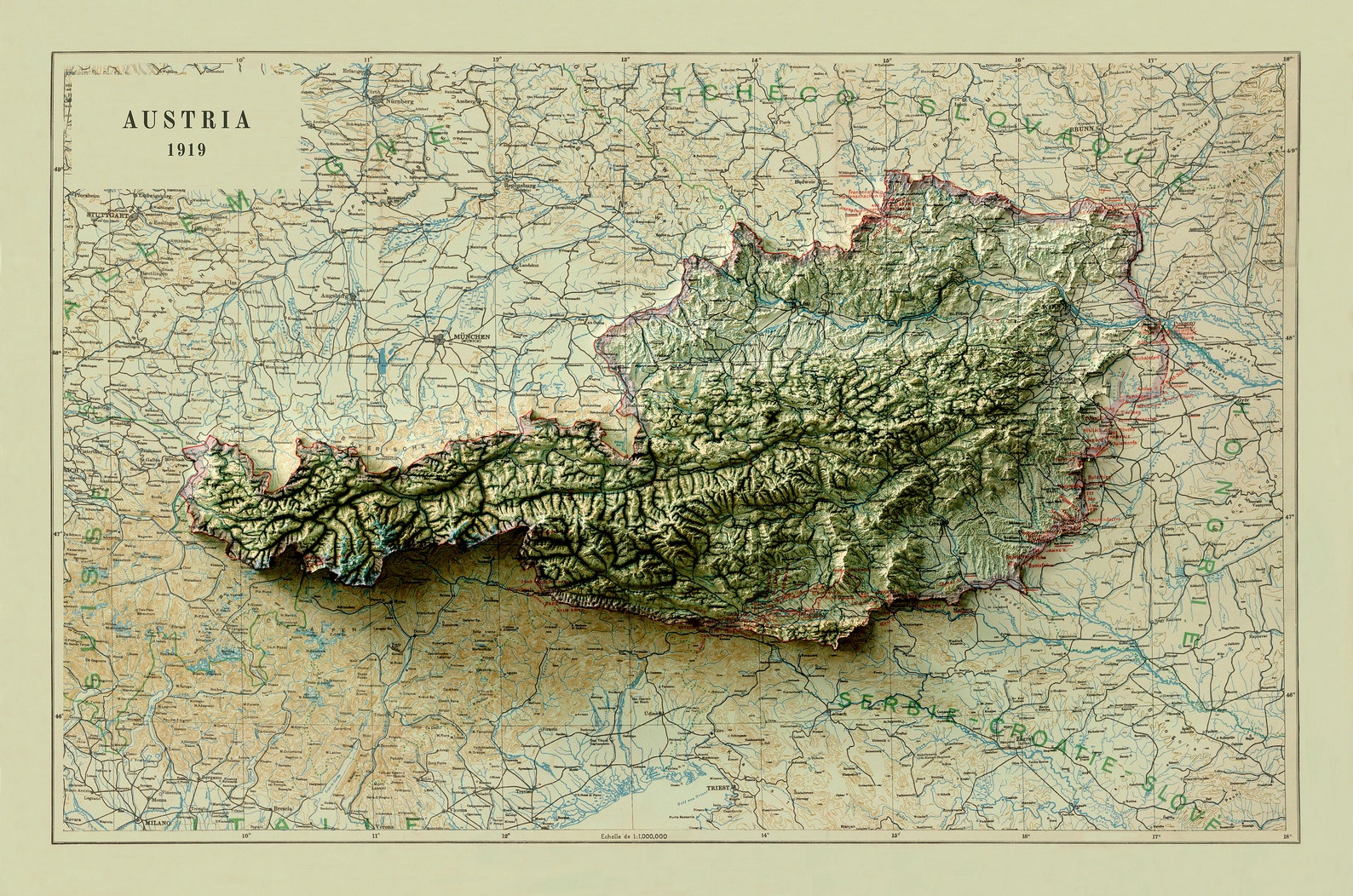 Austria Map Austria 2D Relief Map Austria Vintage Map - Etsy