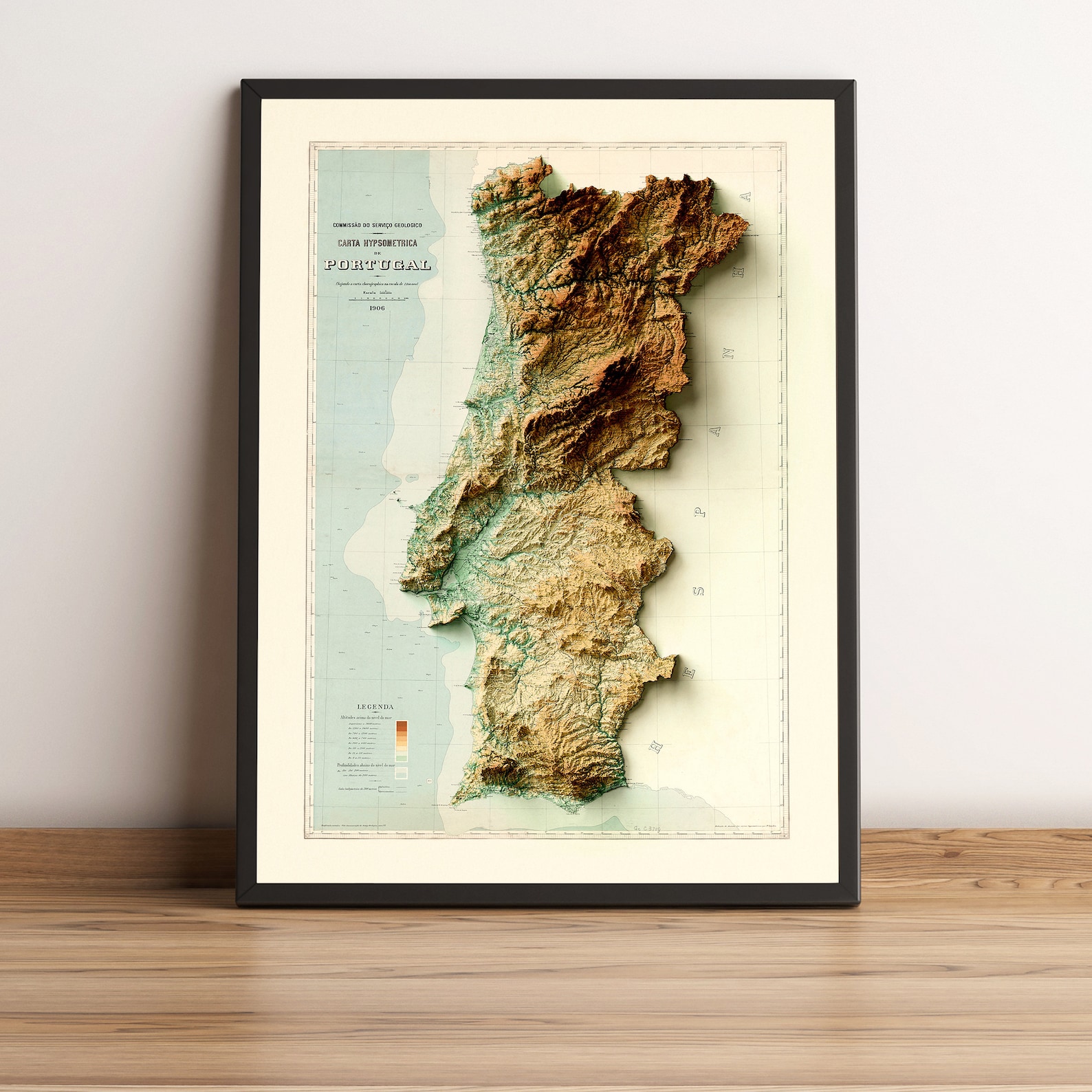 Portugal Map, Portugal 2D Relief Map, Portugal Vintage Map, Portugal ...