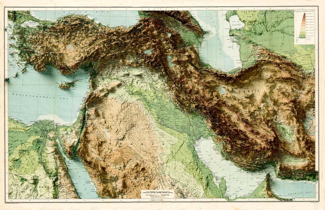 Middle East Map Middle East 2D Relief Map Middle East - Etsy Canada