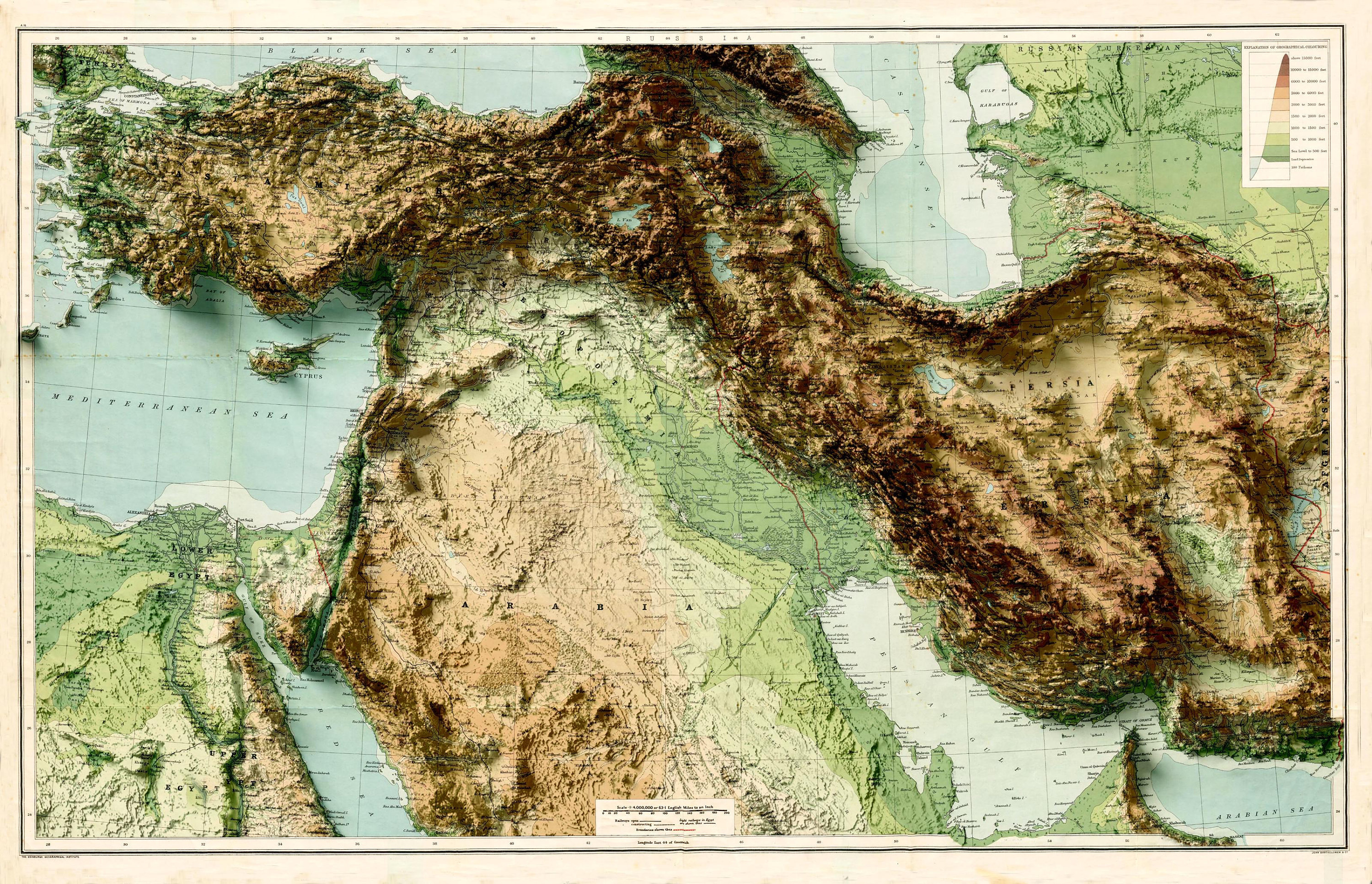 Middle East Map Middle East 2D Relief Map Middle East - Etsy