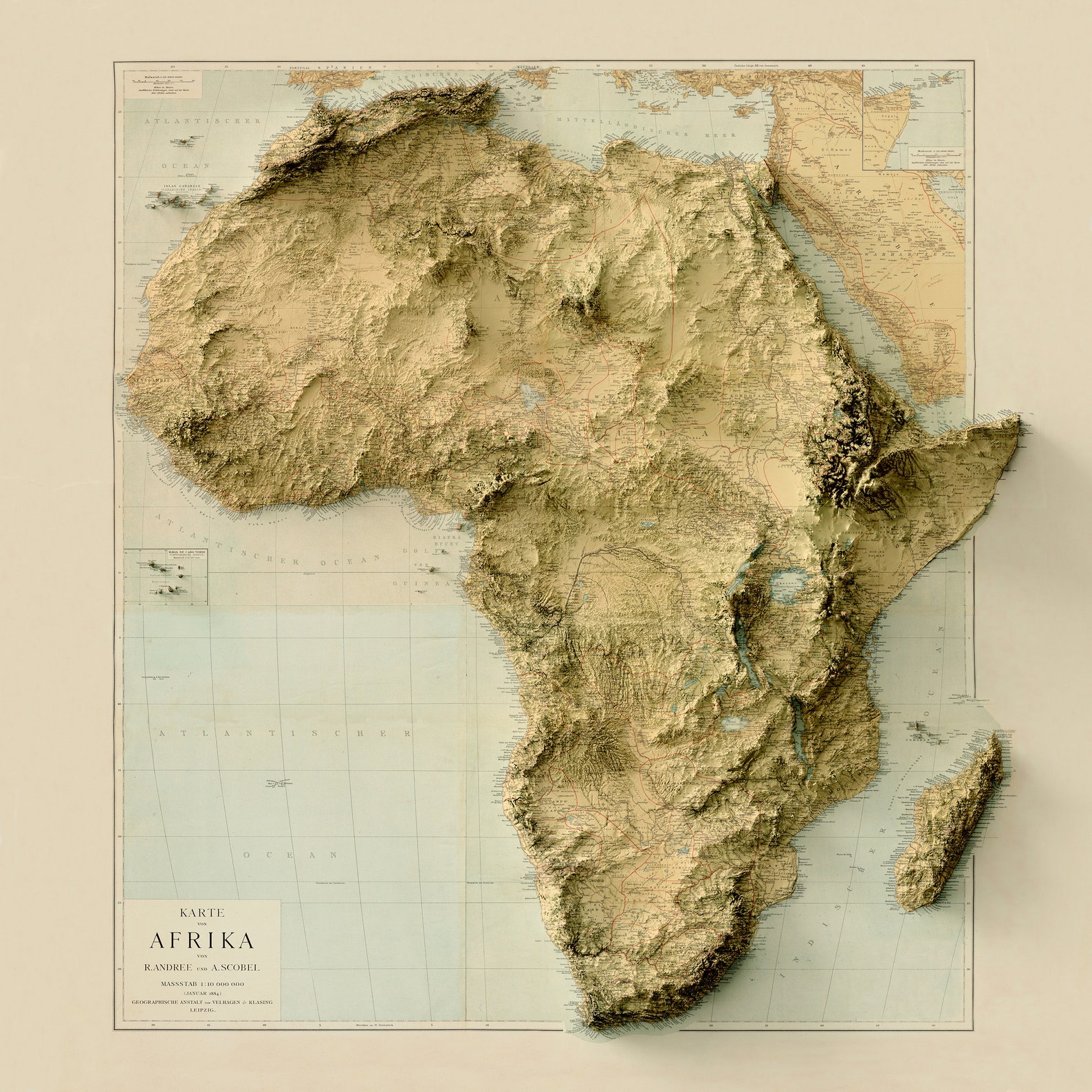 Africa Map Africa 2D Relief Map Africa Vintage Map Africa - Etsy