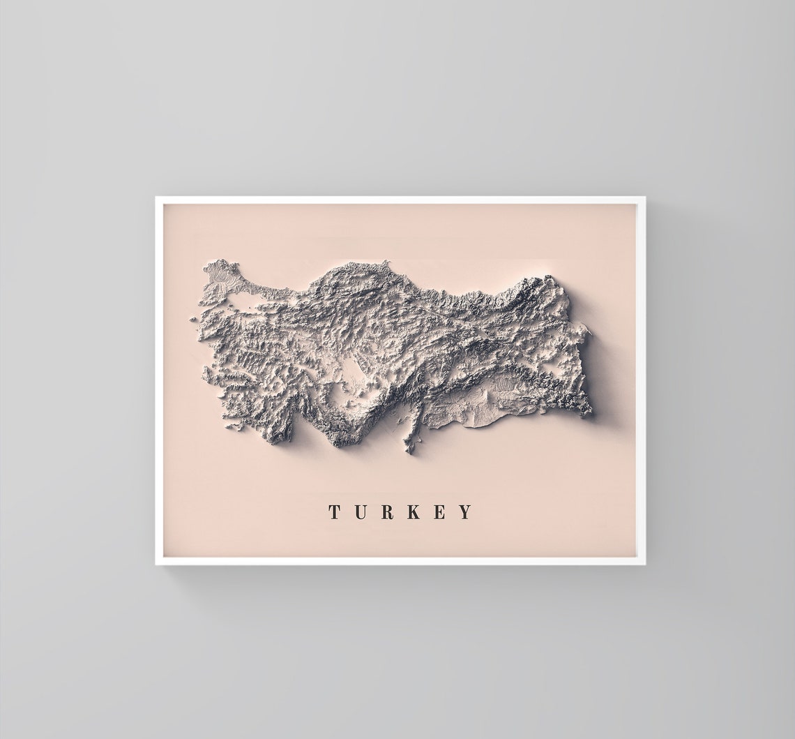 Turkey Map Turkey Shaded 2D Relief Map Turkey Vintage Map - Etsy