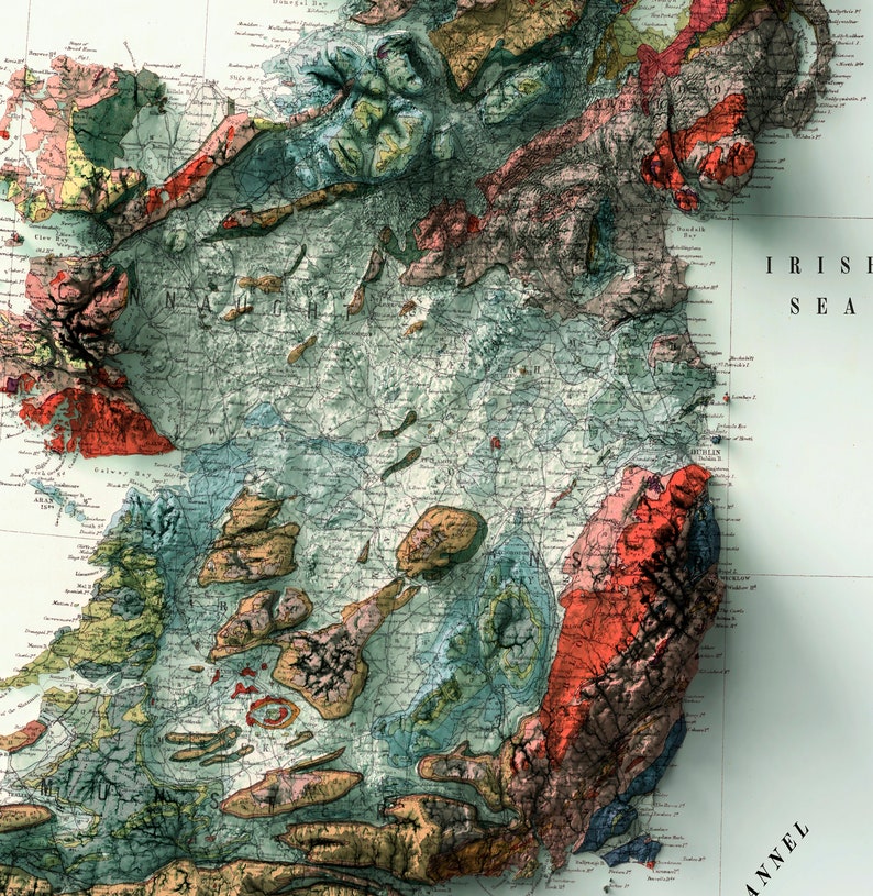 Ireland Map Ireland 2D Relief Map Ireland Vintage Map - Etsy