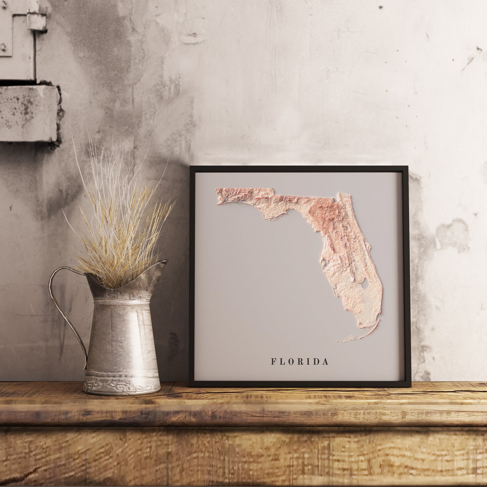 Florida Map, Florida 2D Relief Map, Florida Vintage Map, Florida ...