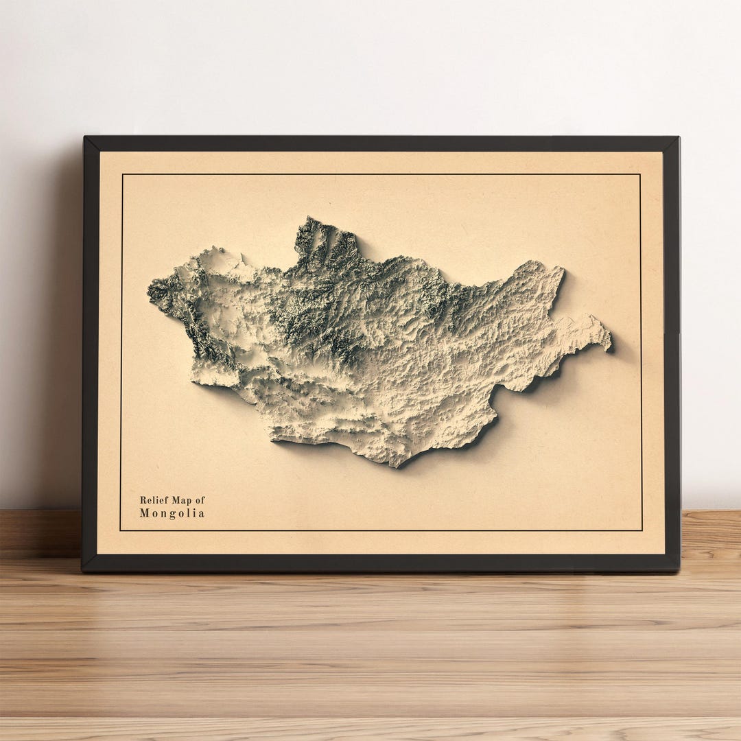 Mongolia Map, Mongolia 2D Relief Map, Mongolia Minimalist Map, Mongolia ...